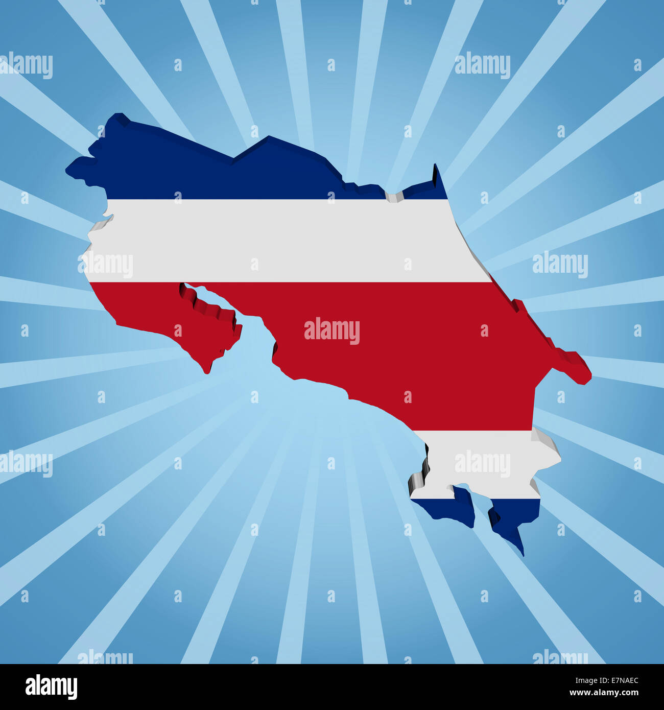 Costa Rica map flag on blue sunburst illustration Stock Photo - Alamy