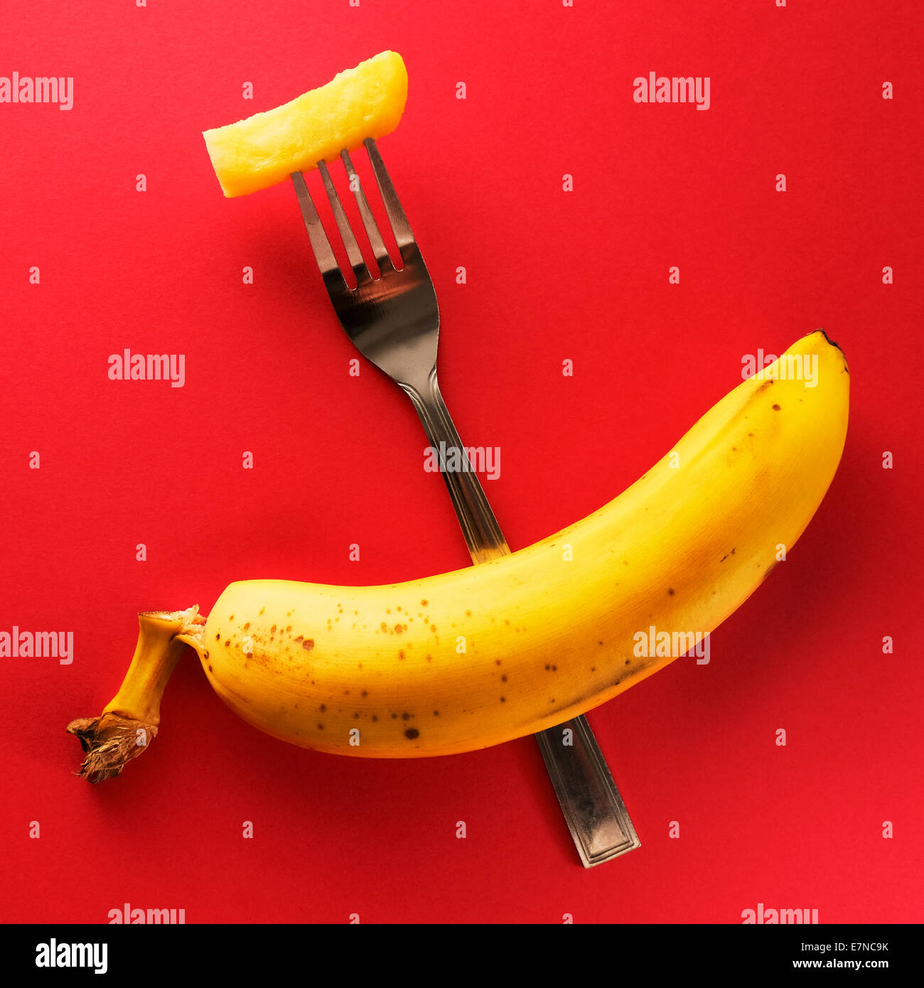 Banana with chip on a fork representing the Soviet hammer & sickle ...
