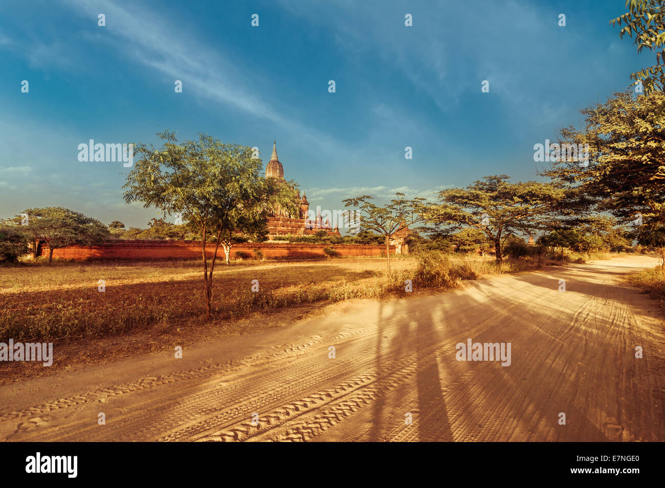 Amazing architecture of old Buddhist Temples at Bagan Kingdom. Empty ...