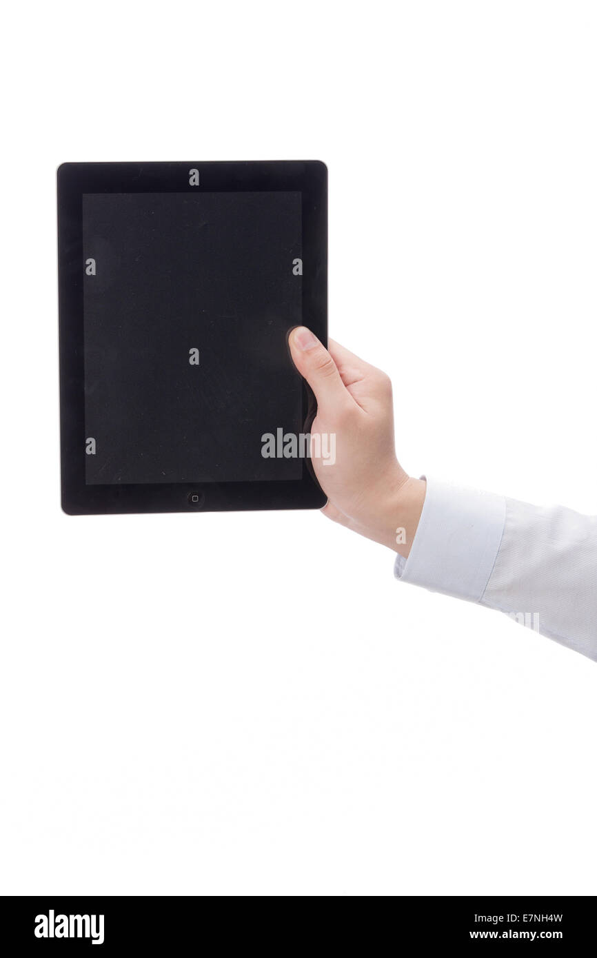 Man holding tablet Stock Photo - Alamy