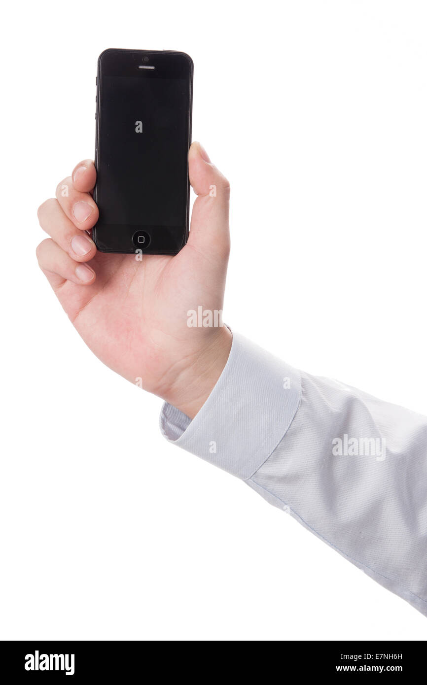 Man holding cellphone Stock Photo - Alamy