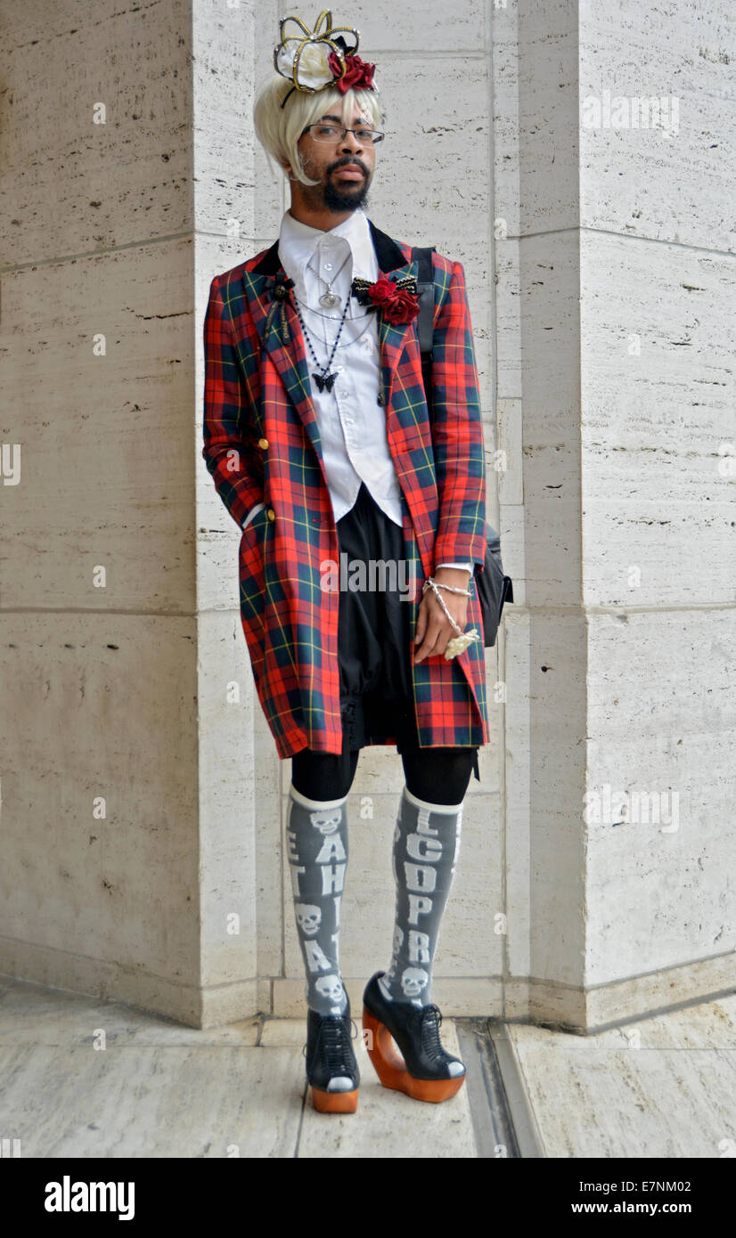 Portrait Of A Gender Ambiguous Man In A Skirt At Fashion Week 2014 In