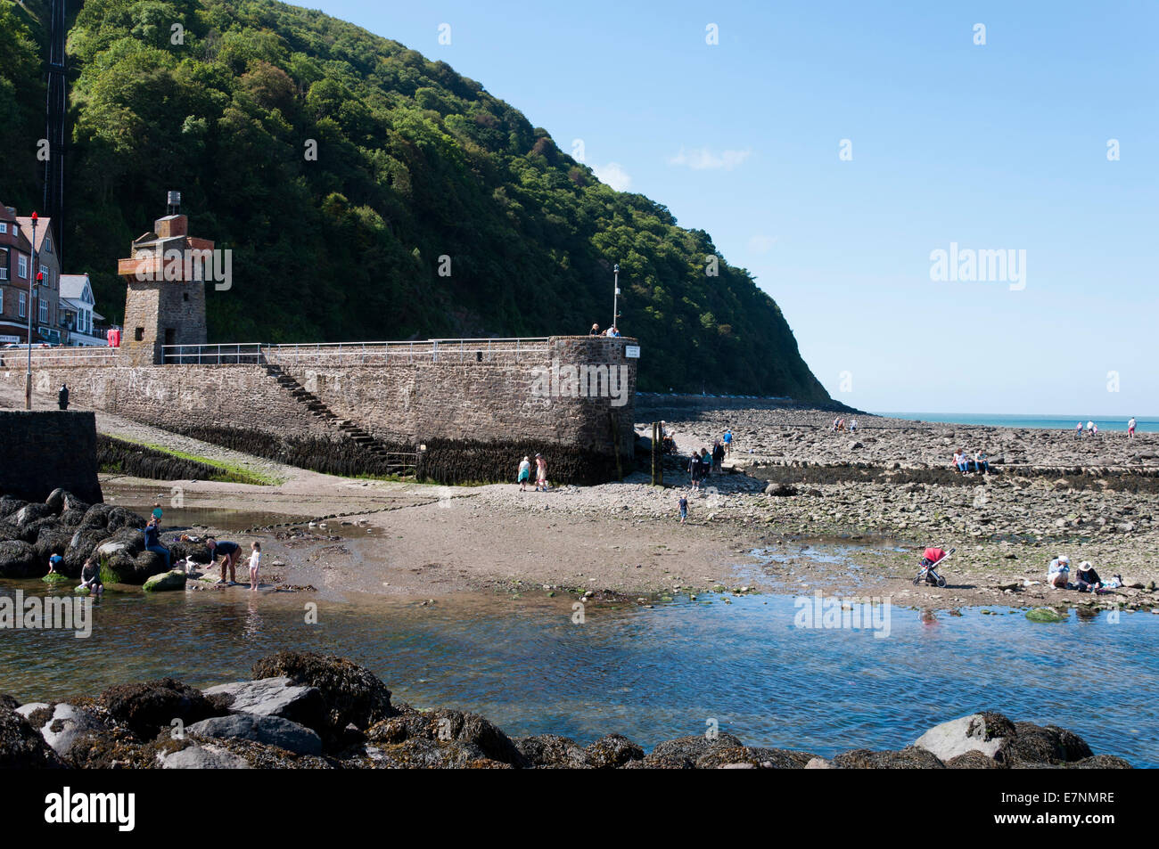River Lyn flowing past harbour at Lynmouth Devon Stock Photo - Alamy