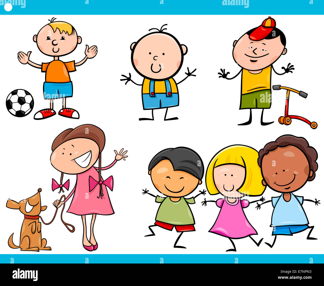 Cartoon Illustration of Cute Little Boys and Girls Children Characters ...