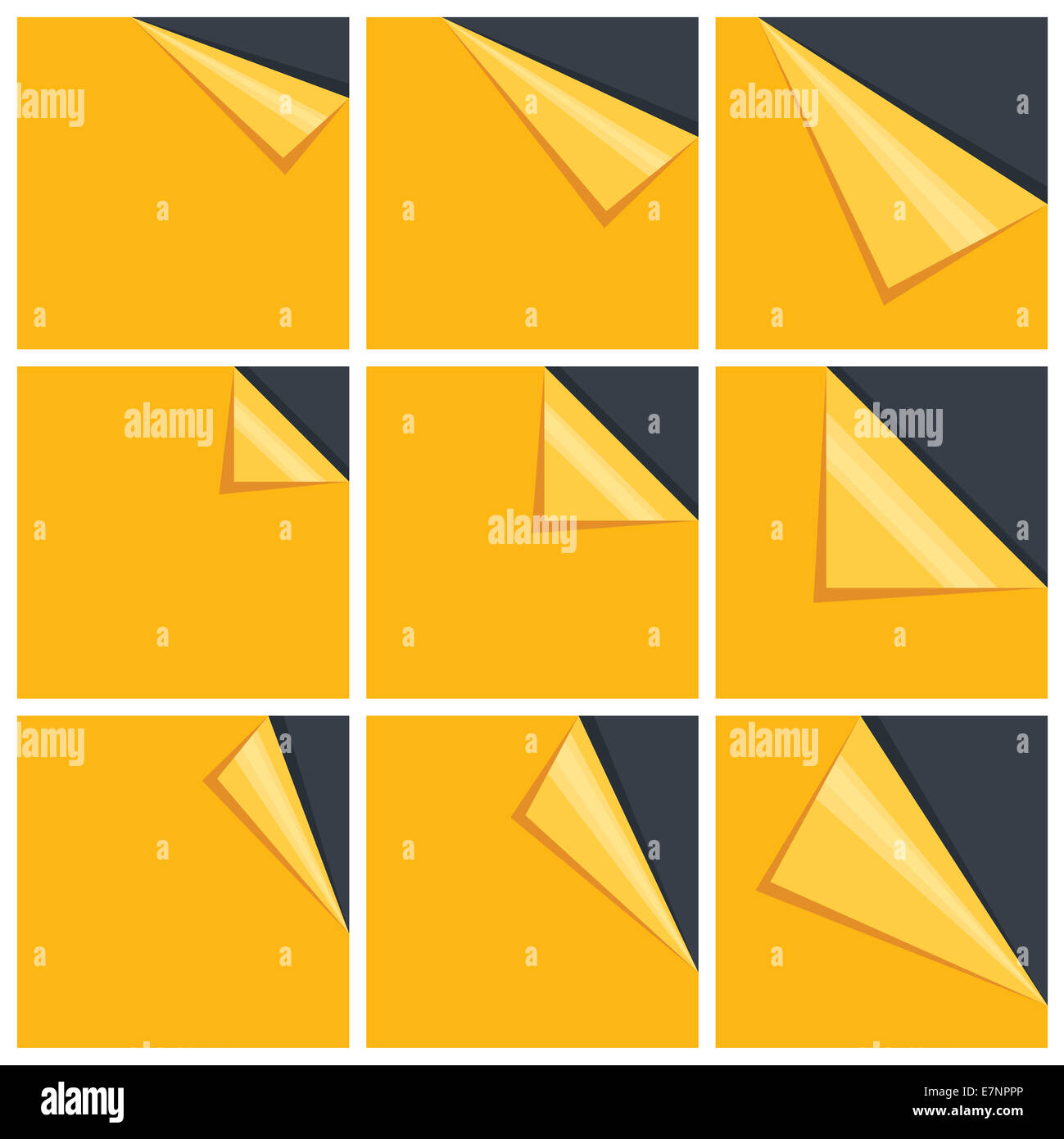 Flat yellow set of note paper with curled corner Stock Photo - Alamy