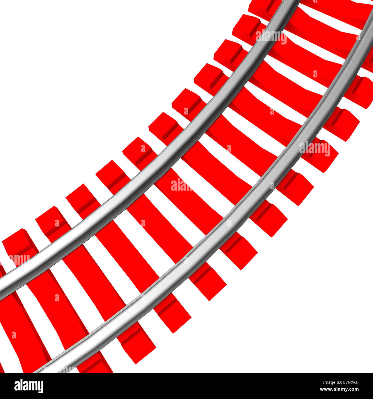 Single curved railroad track isolated Stock Photo - Alamy