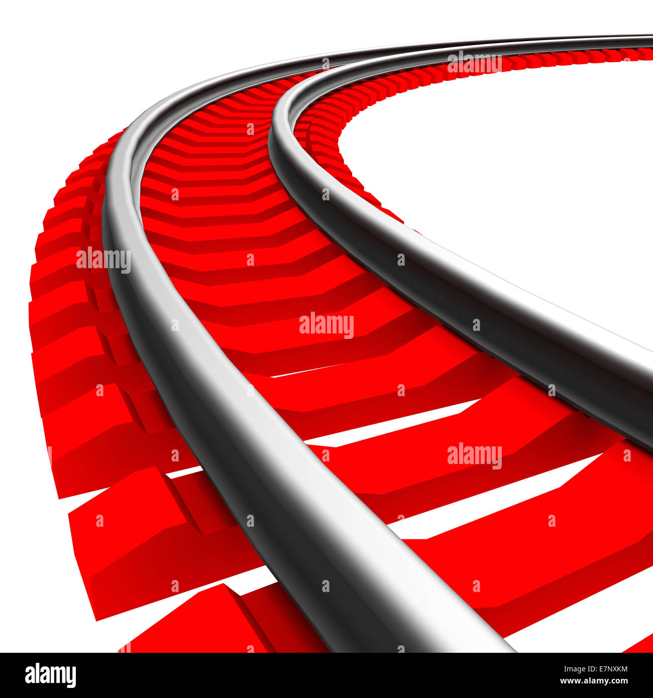 Single curved railroad track isolated Stock Photo - Alamy