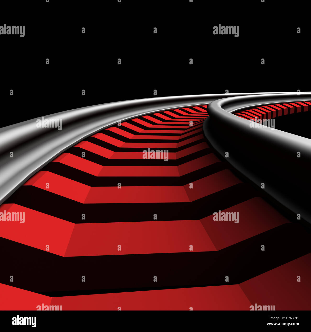 Single curved railroad track Stock Photo - Alamy