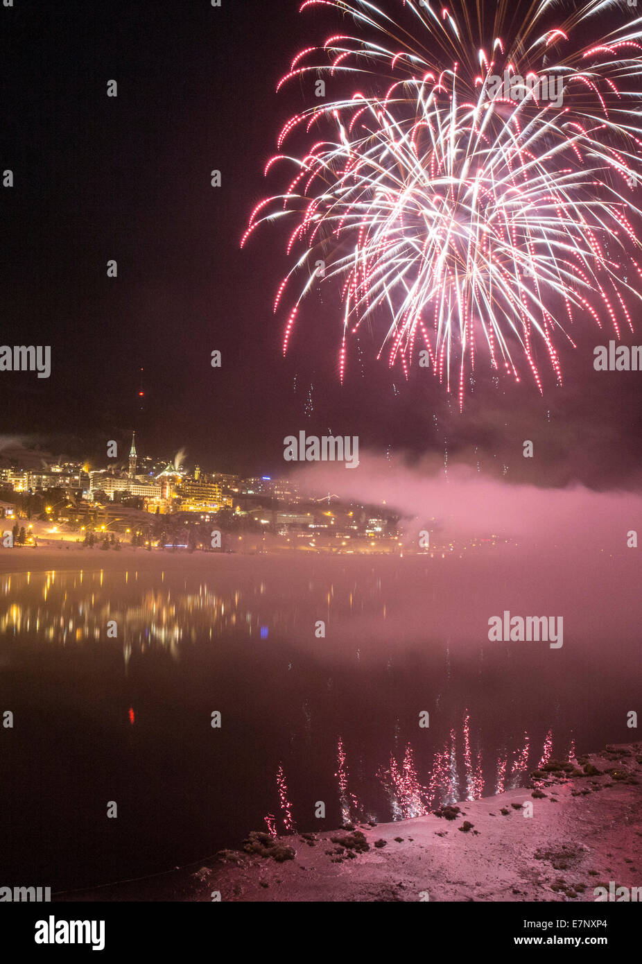 Saint Moritz, St. Moritzersee, New Year, fireworks, Saint Moritz, St ...
