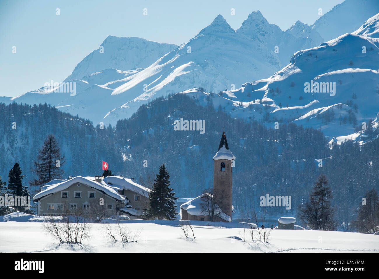 Engadin, Engadine, Sils Baselgia, village, church, religion, cloister ...