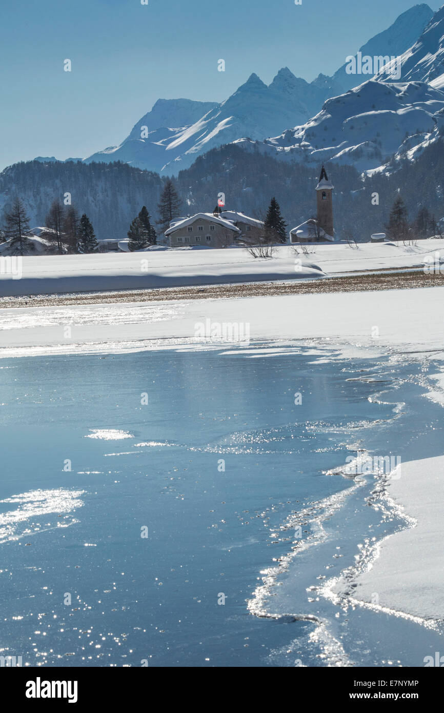 Engadin, Engadine, Sils Baselgia, village, church, religion, cloister ...