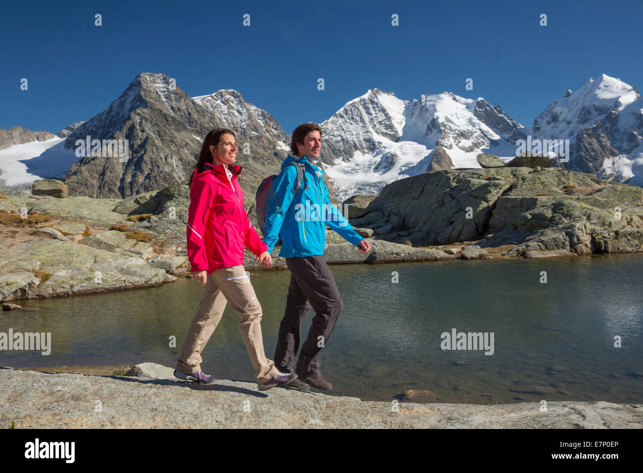 Engadin, Engadine, walking, hiking, Fuorcla Surlej, view, Piz Bernina ...
