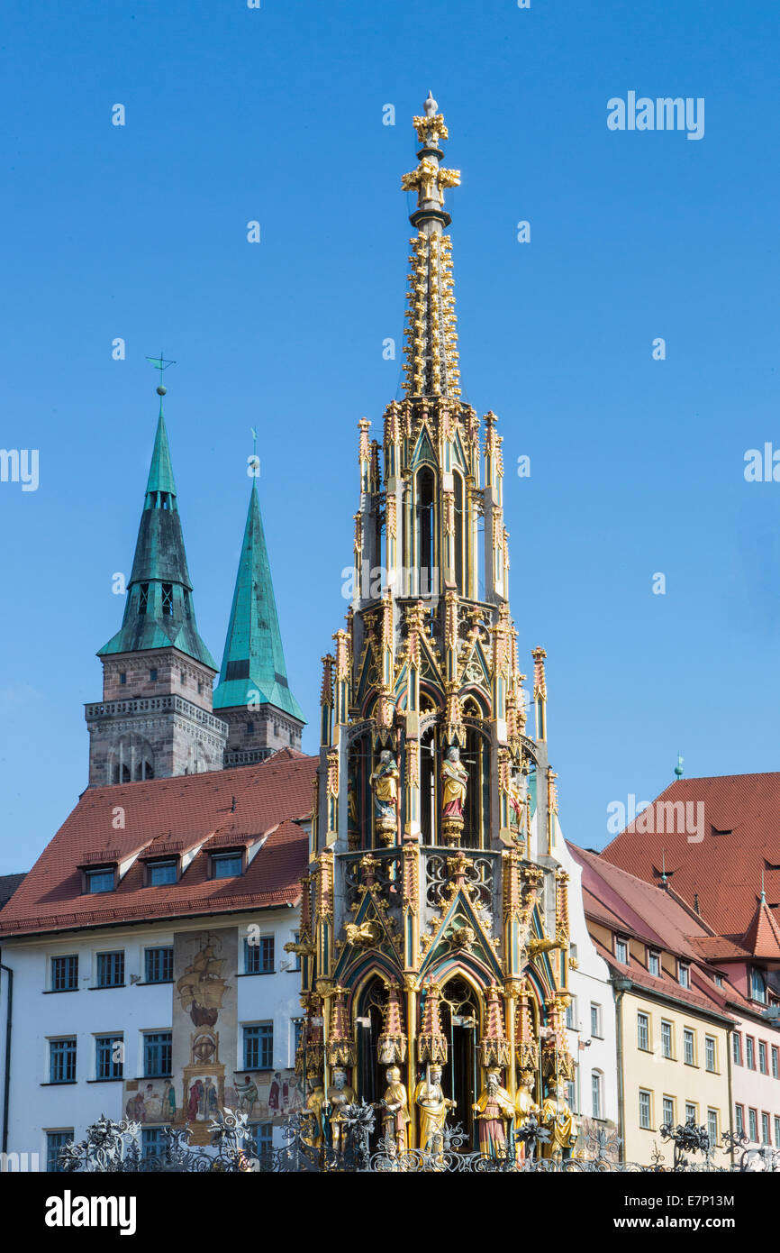 Brunnen, Germany, Europe, Nuremberg, Schöner Brunnen, beautiful ...