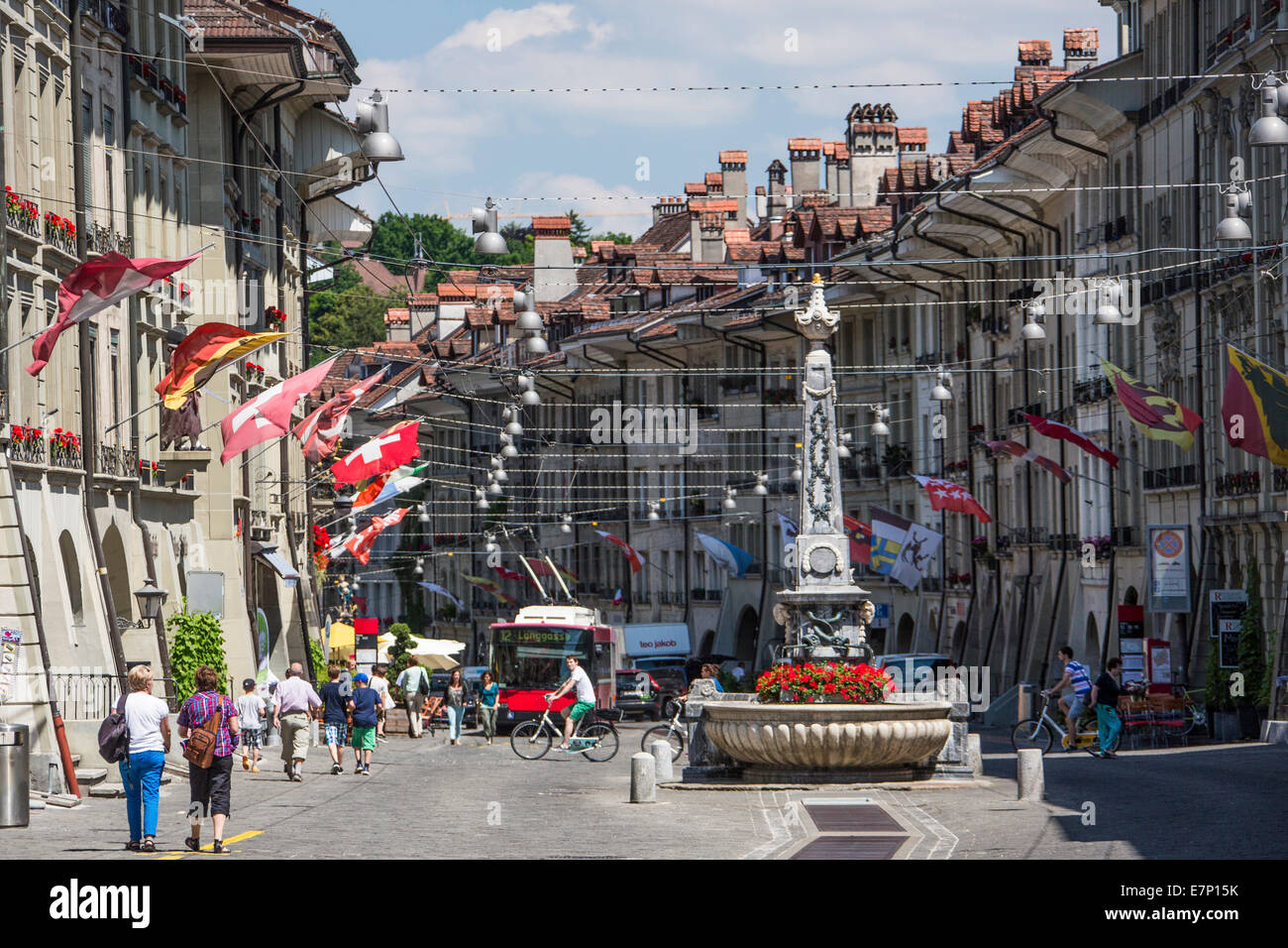 Bern, Berne, Kramgasse, Switzerland, Europe, architecture, cables, city ...