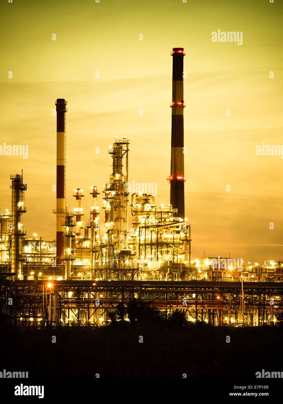 Night view of the refinery petrochemical plant in Gdansk, Poland Europe ...
