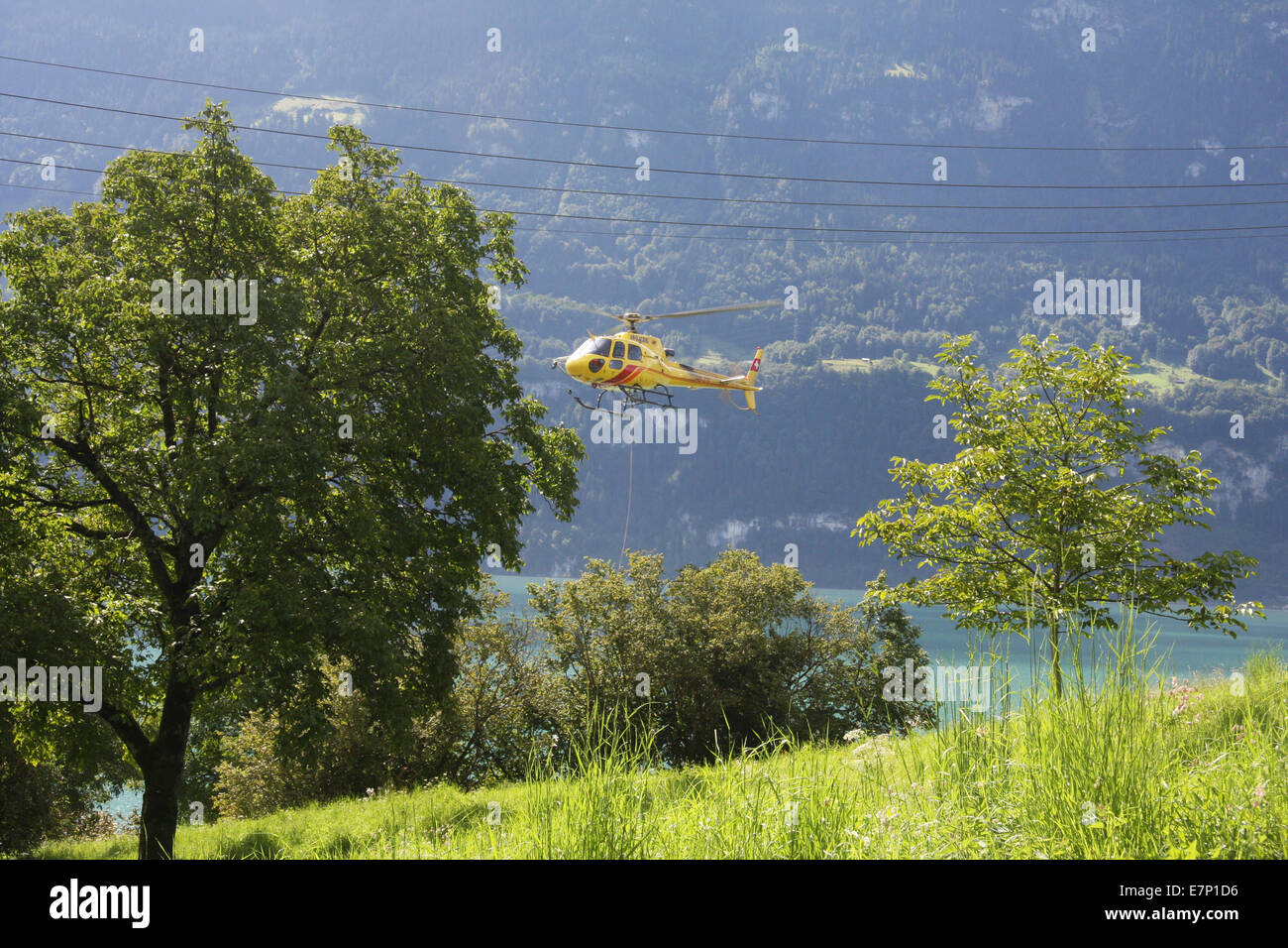 Switzerland, Europe, Bernese Oberland, transport, helicopter, cable ...