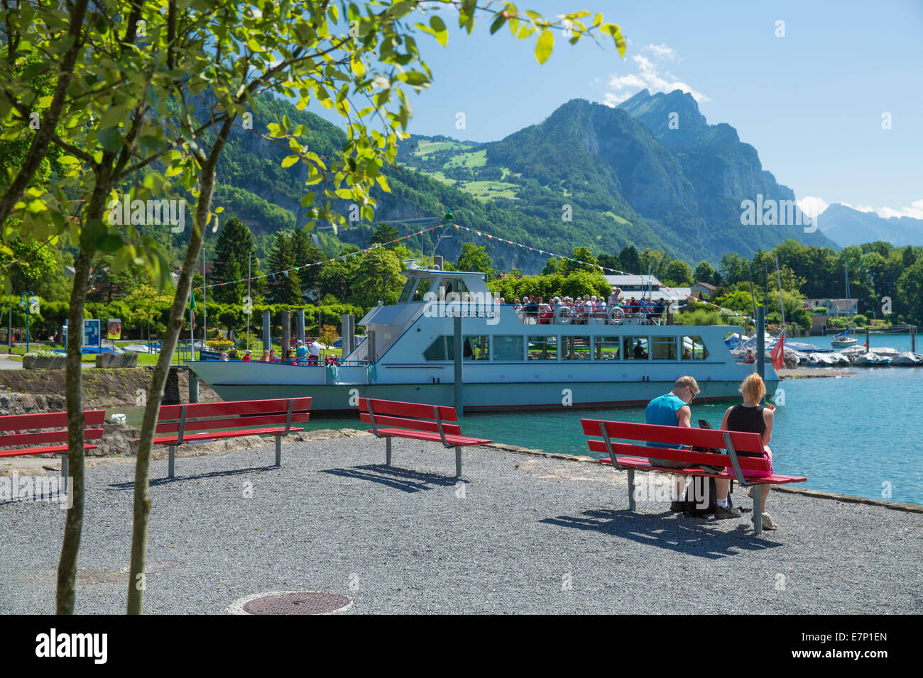 Walensee, harbour, port, Weesen, ship, boat, ships, boats, lake, lakes ...