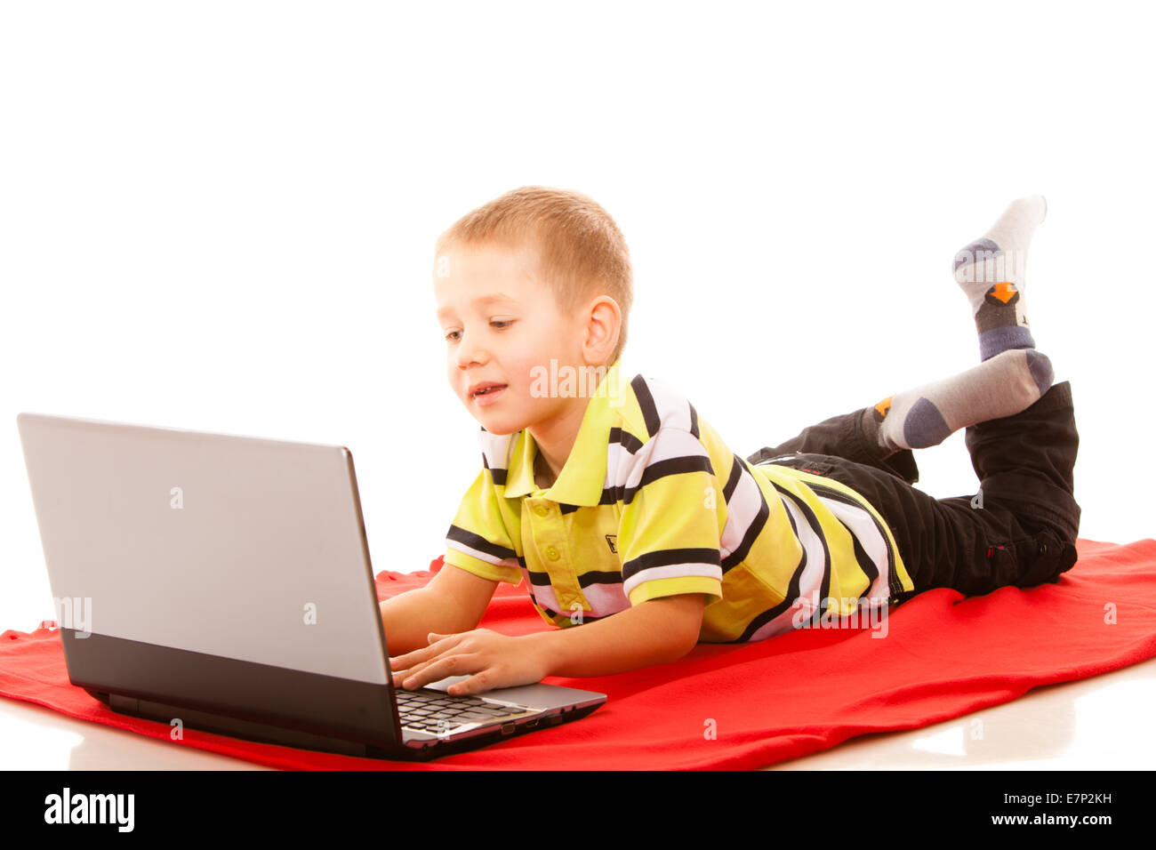 Education, school, technology and internet concept - little student boy ...