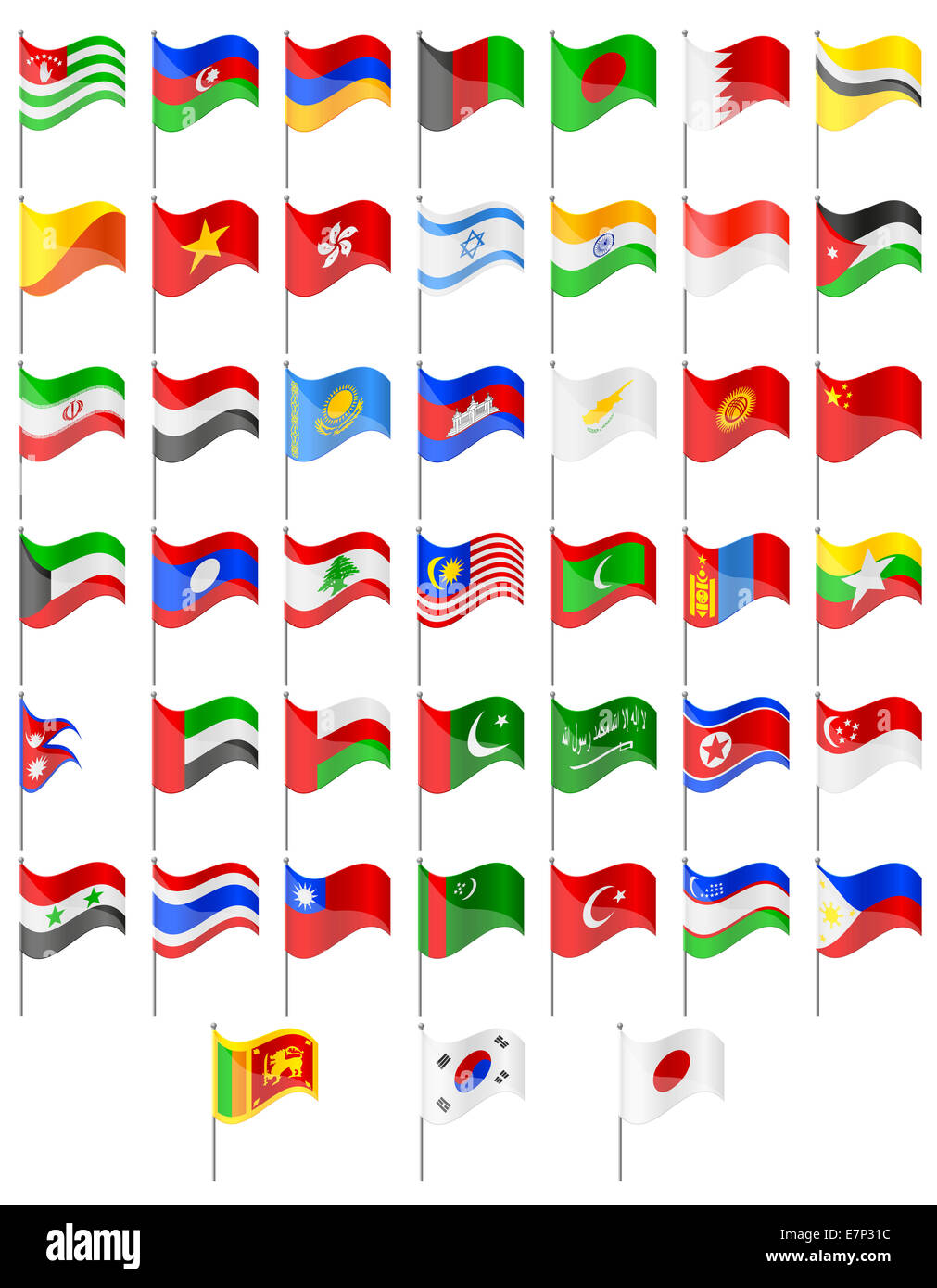 flags of Asia countries illustration isolated on white background Stock ...