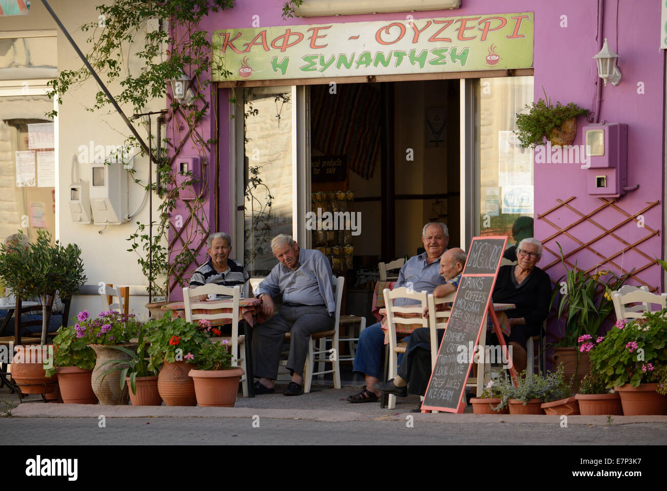 Europe, Greece, Greek, Crete, Mediterranean, island, Zaros, cafe, old ...