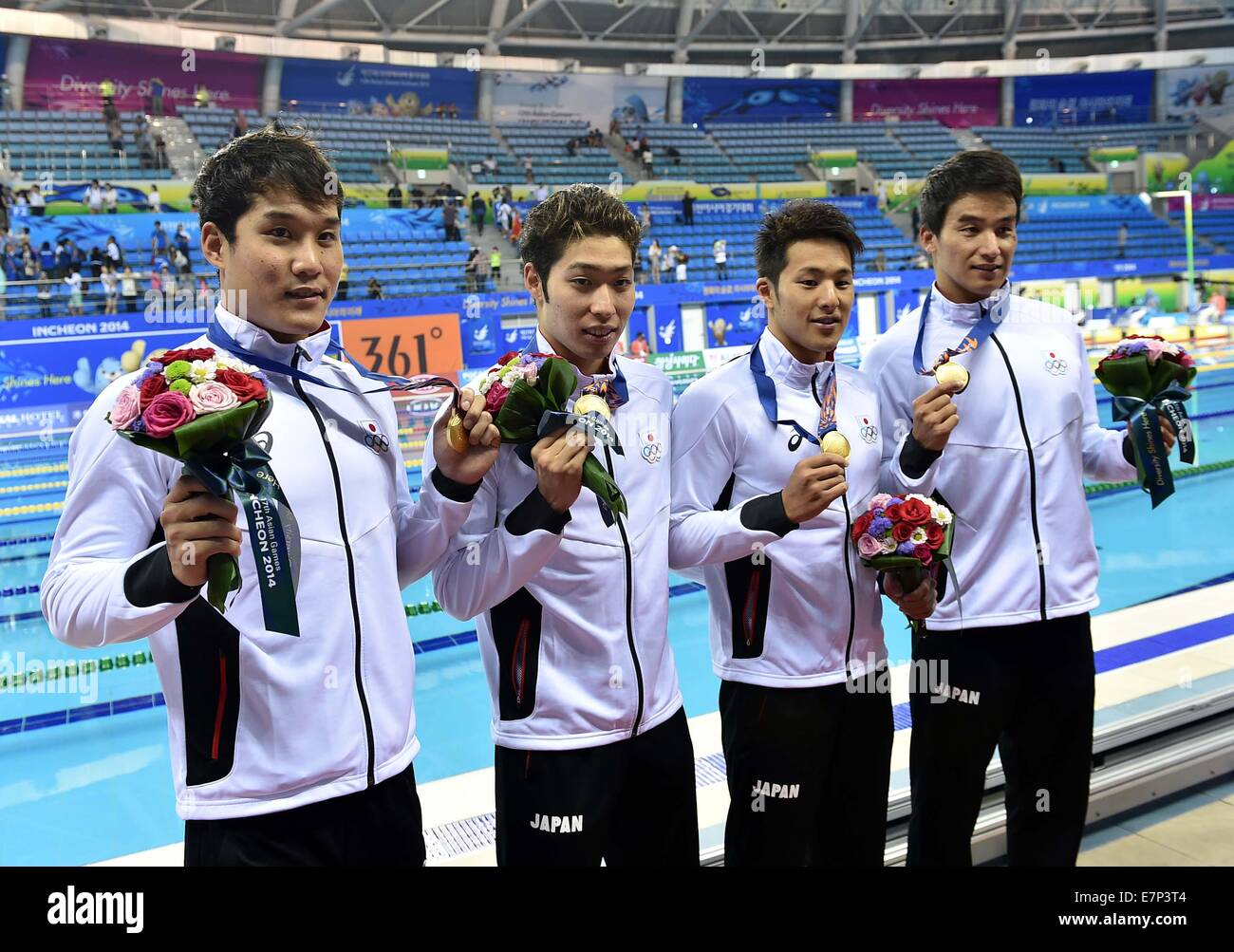Incheon, South Korea. 22nd Sep, 2014. Gold medalists swimmers of Japan ...