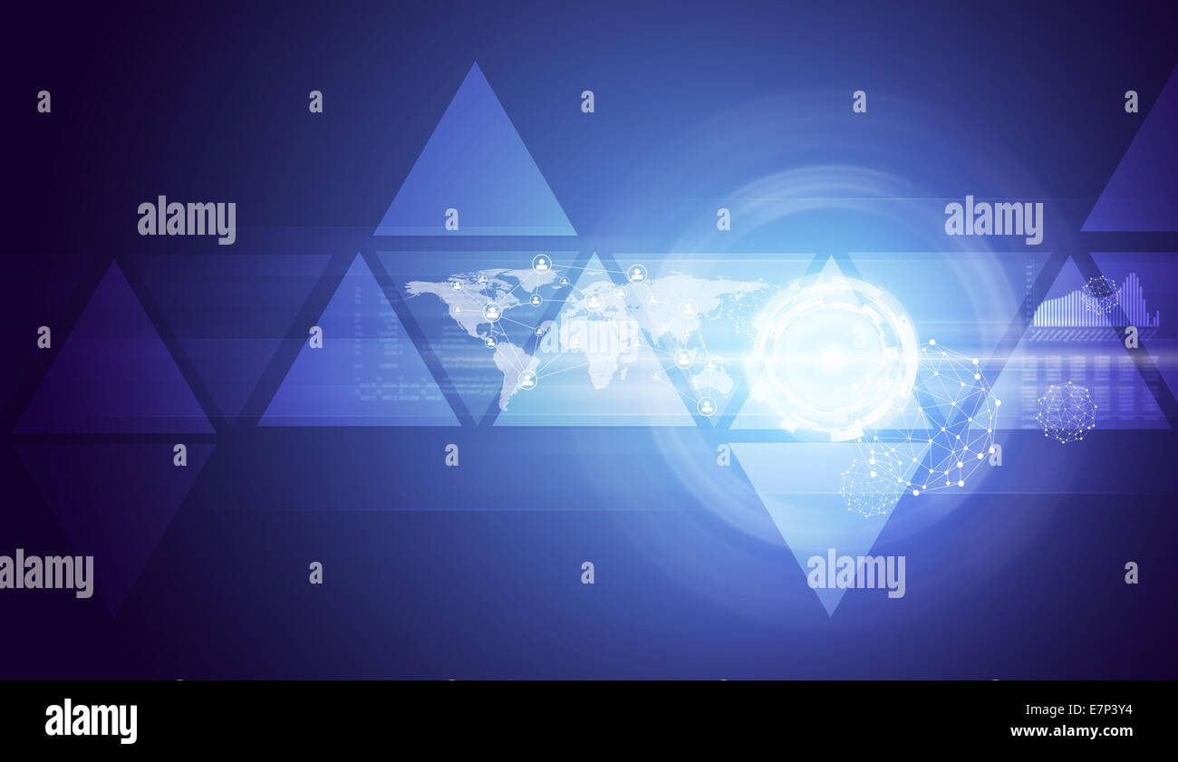 Triangles, world map and glow circles Stock Photo - Alamy