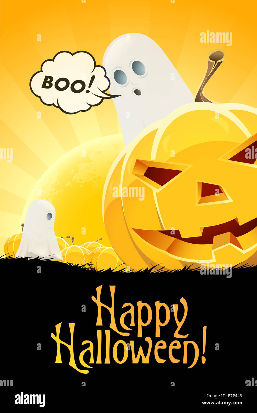 Halloween Poster with Ghosts and Pumpkins Stock Photo - Alamy