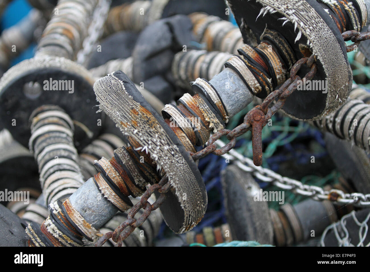 Commercial Trawler Fishing Nets, Ropes, Chains, Bobbins And Spacers ...