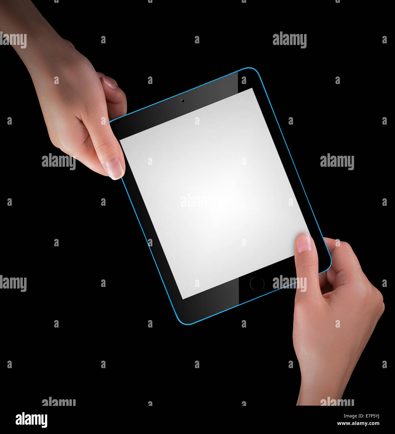 Touch screen tablet computer with blank screen and hand isolated Stock ...