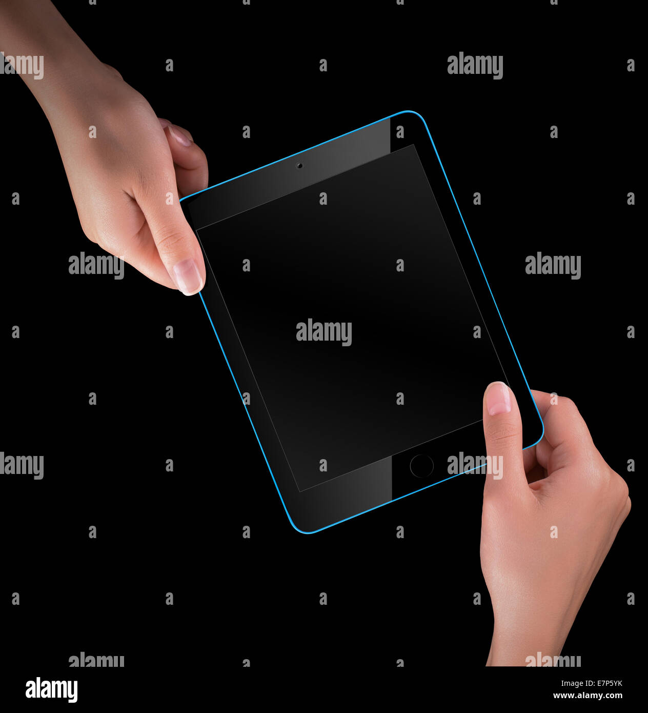 Touch screen tablet computer with blank screen and hand isolated Stock ...