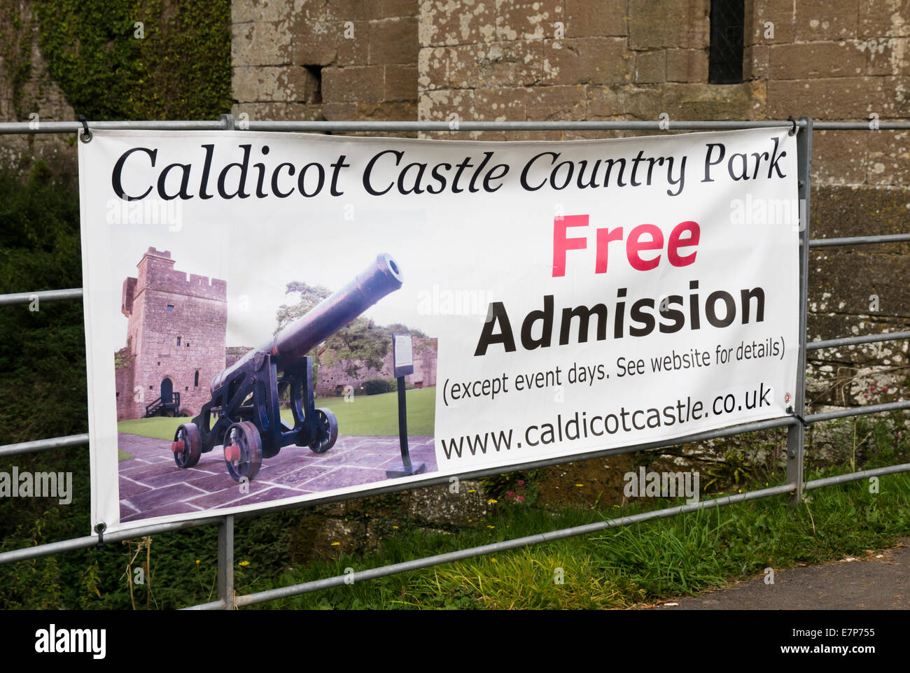 Caldicot Castle Monmouthshire Wales entrance sign Stock Photo - Alamy
