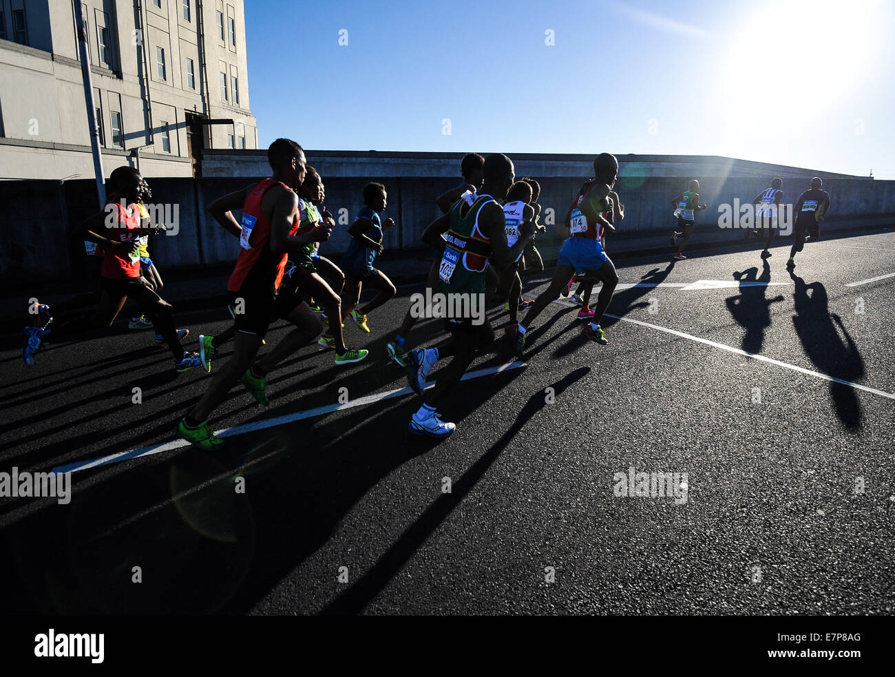 Cape Town, South Africa. 21st Sep, 2014. runners on top of Black River ...