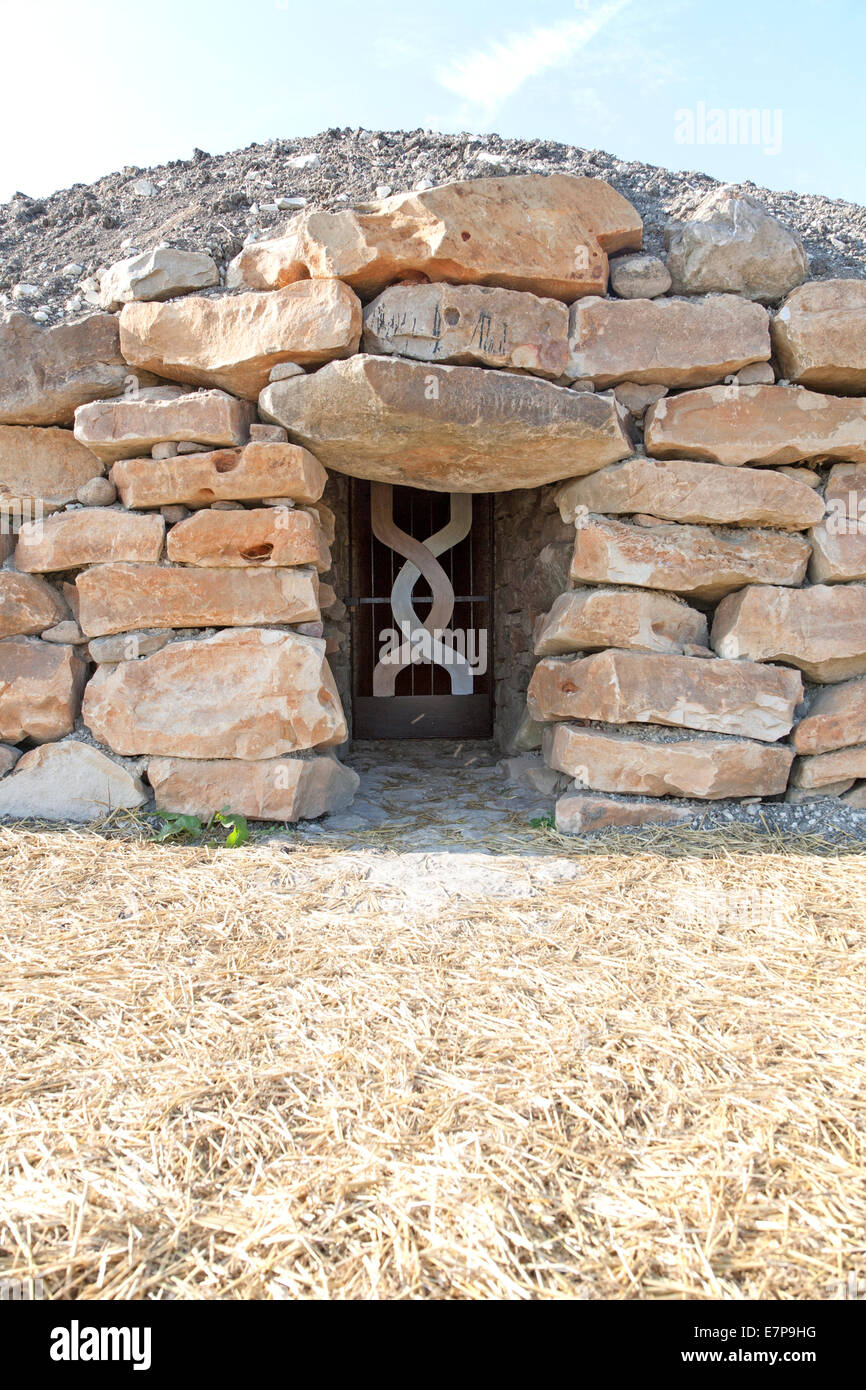 Modern-day neolithic style long Barrow burial chamber for storing ...
