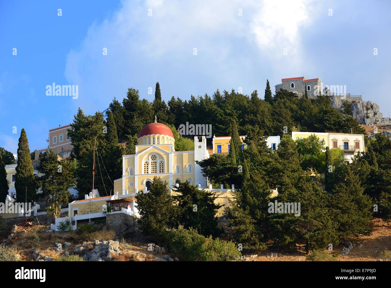 Symi , Church on the hill Stock Photo - Alamy