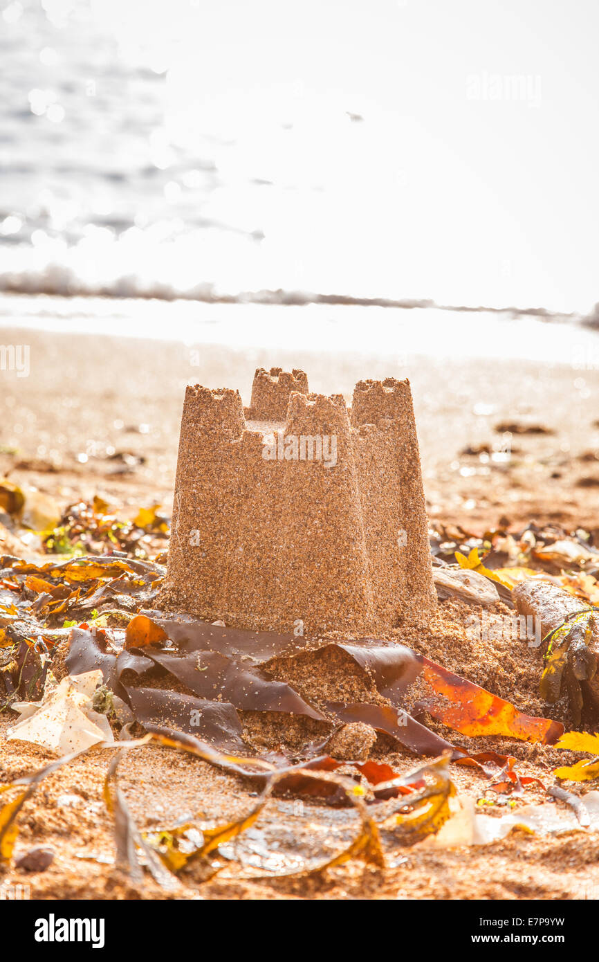 Sand castle on Hope Cove beach, Devon, England, United Kingdom Stock ...