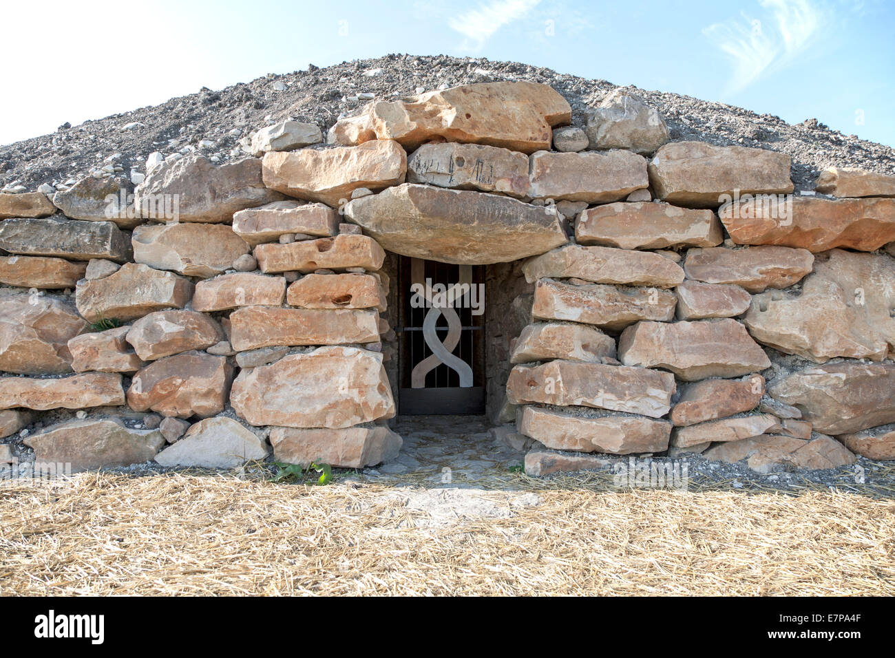 Modern-day neolithic style long Barrow burial chamber for storing ...