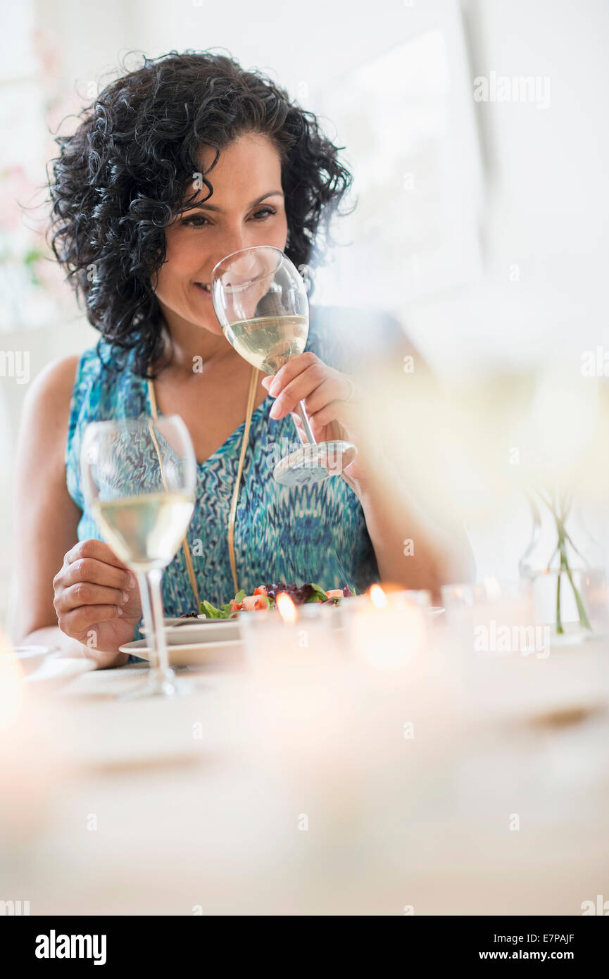 Woman tasting wine in restaurant Stock Photo - Alamy