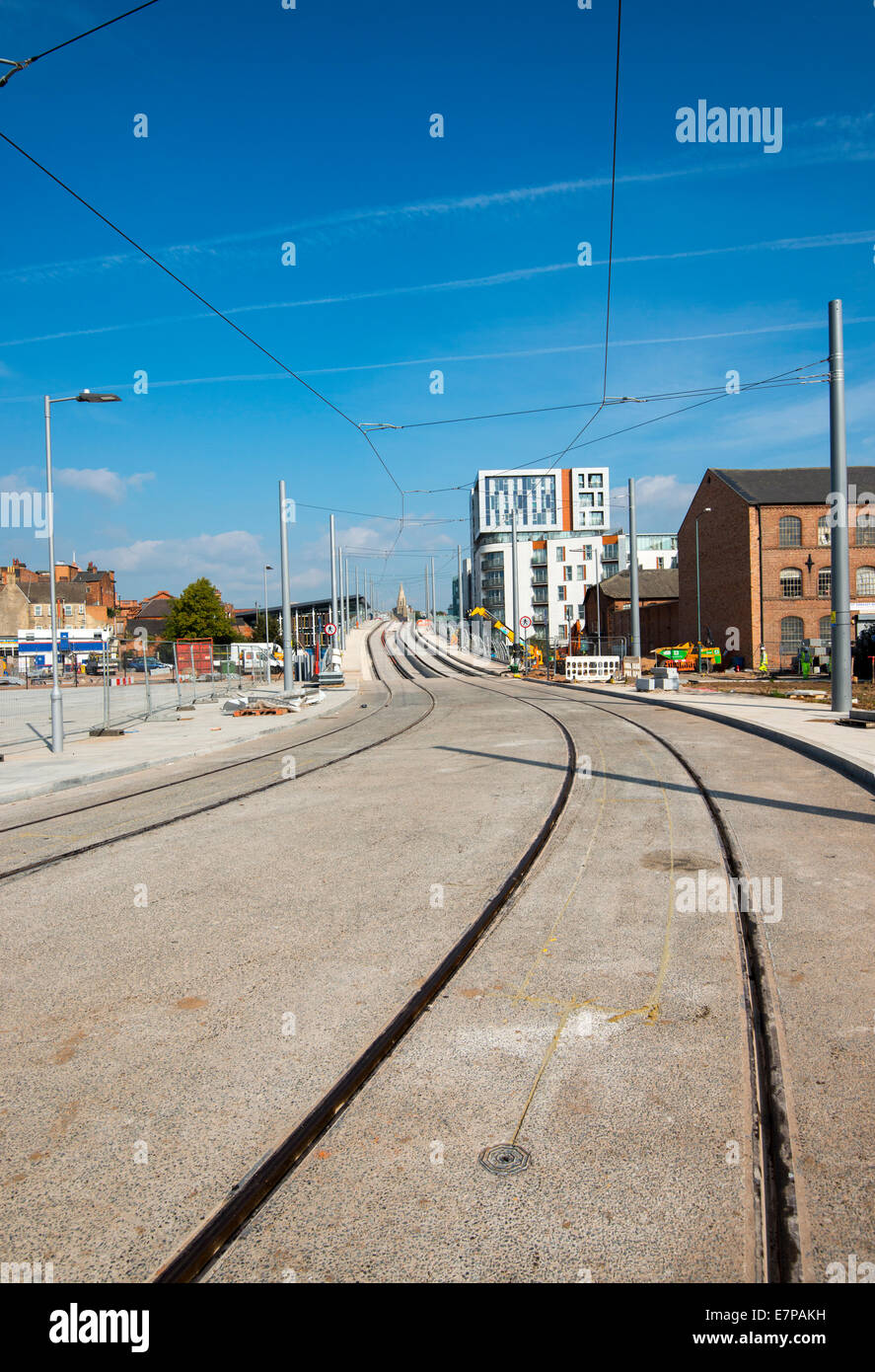 New tram lines on the South Side of Nottingham City, England UK Stock ...