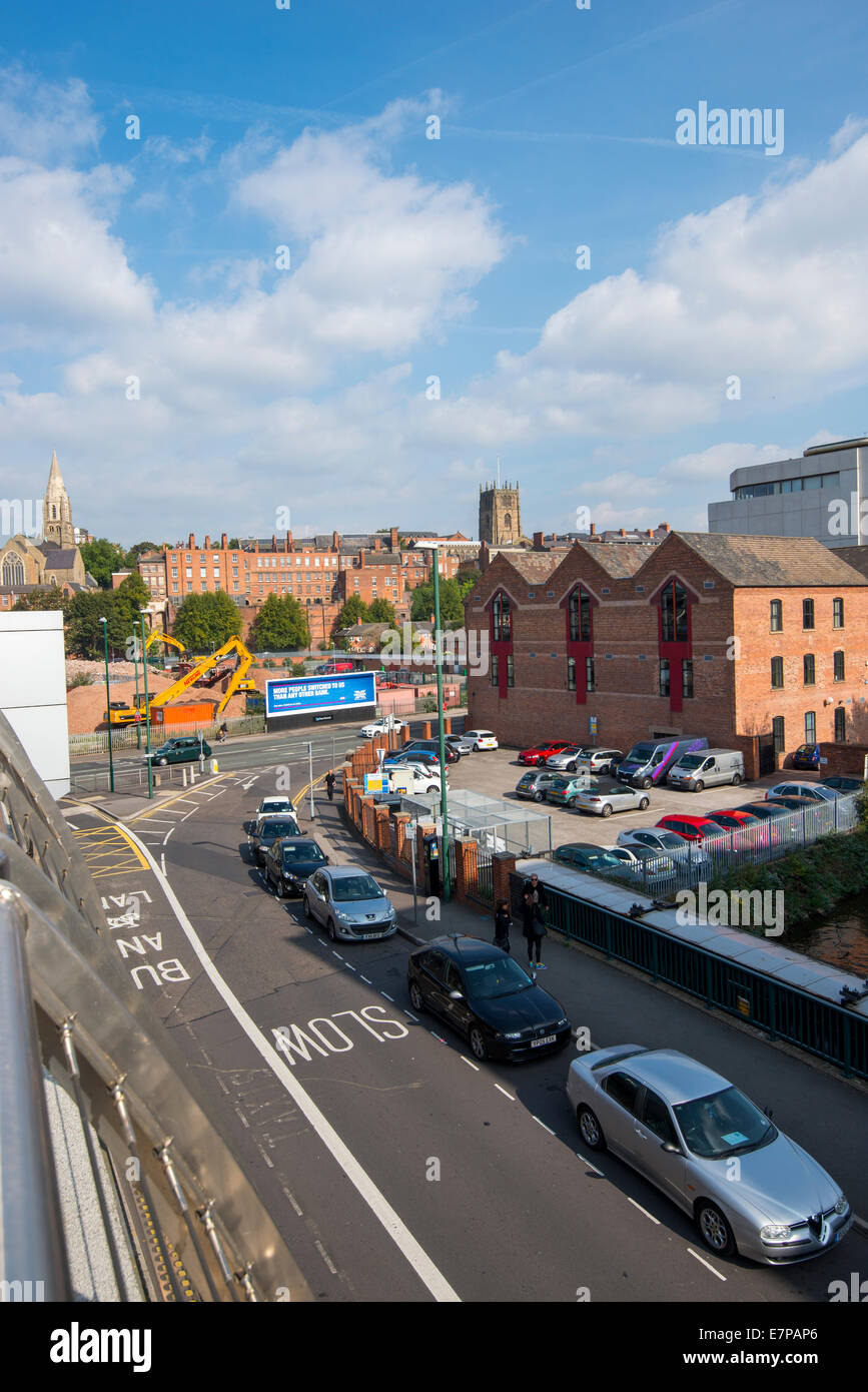 View from the Station Tram Stop towards Canal Street in Nottingham City ...