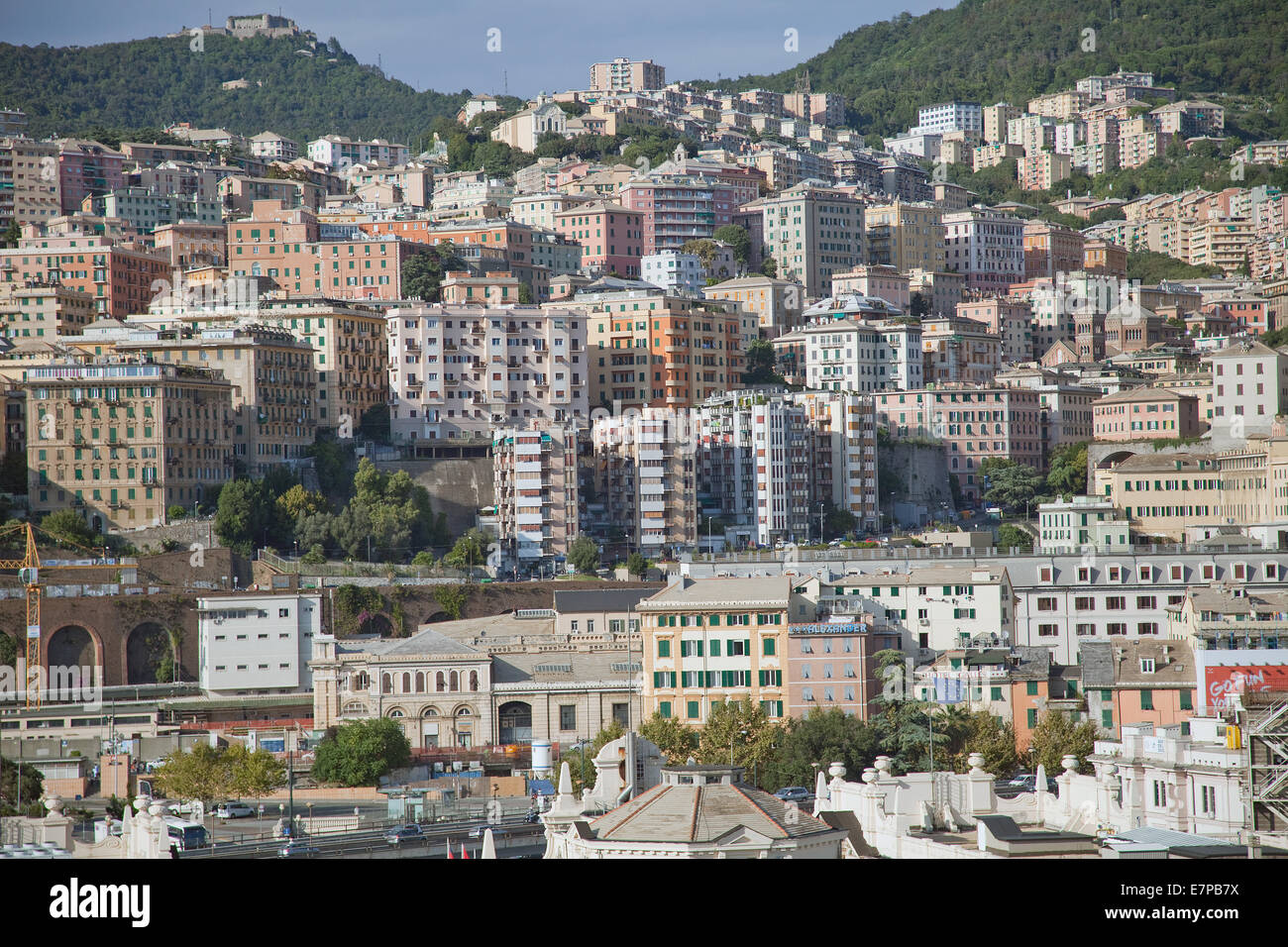 A view of the city of Genoa,Italy,apartment blocks and commercial ...
