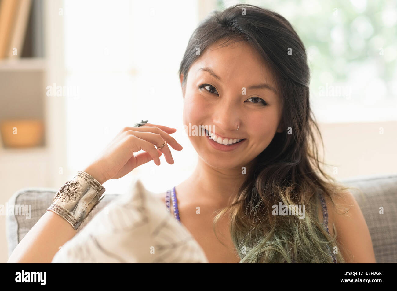Closeup portrait young smiling woman hi-res stock photography and ...
