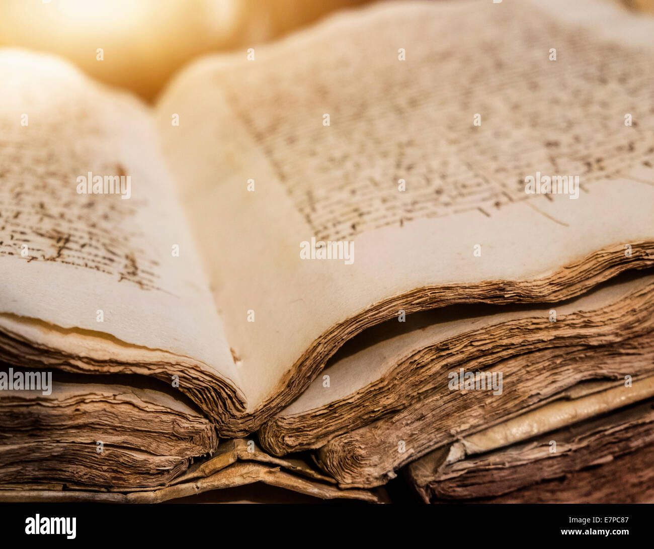 Spain, Mallorca, Library in monastery, Valldemossa, Ancient manuscript ...