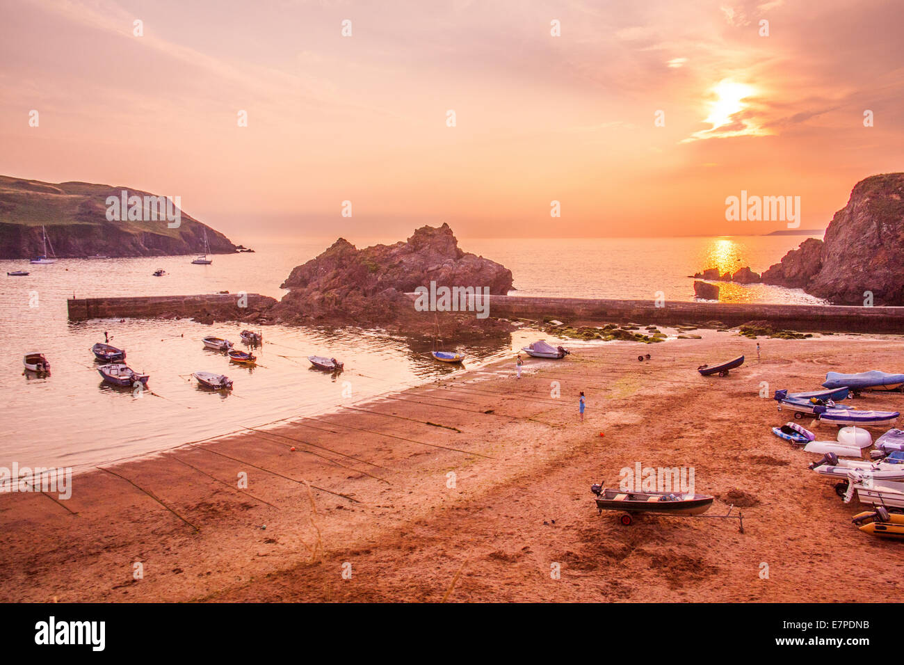 Sunset over Hope Cove, Devon, England, United Kingdom Stock Photo - Alamy