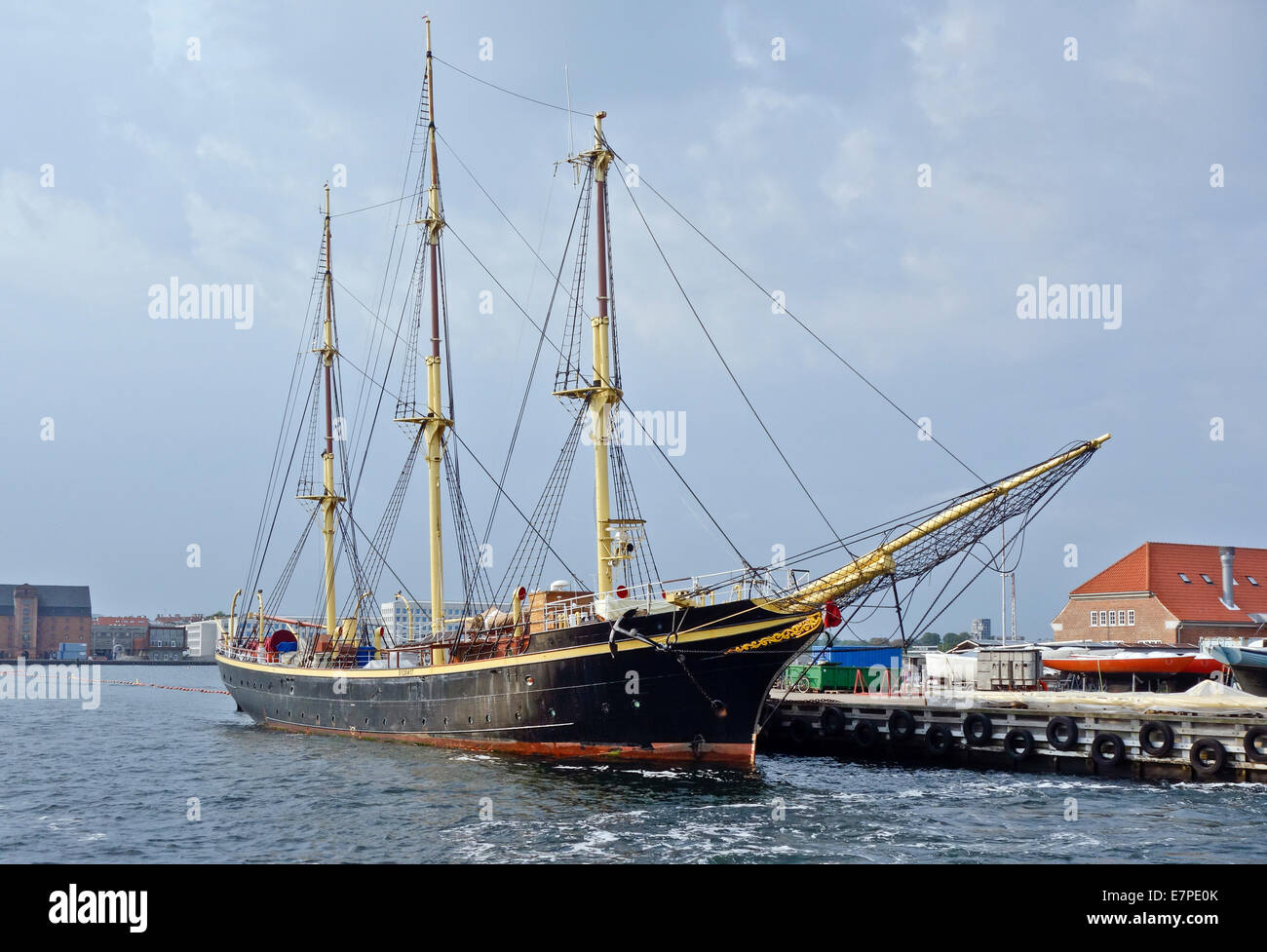 Danish sailing ship Georg Stage moored at the south end of Refshaleøen ...