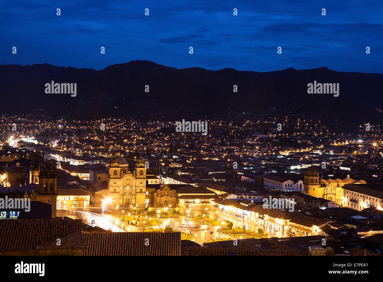 Peru, Cuzco, Cityscape at night, aerial view Stock Photo - Alamy