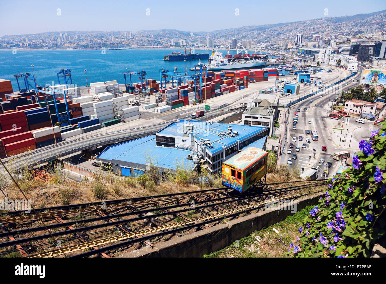 Chile, Valparaiso, Colorful funicular carriage Stock Photo - Alamy