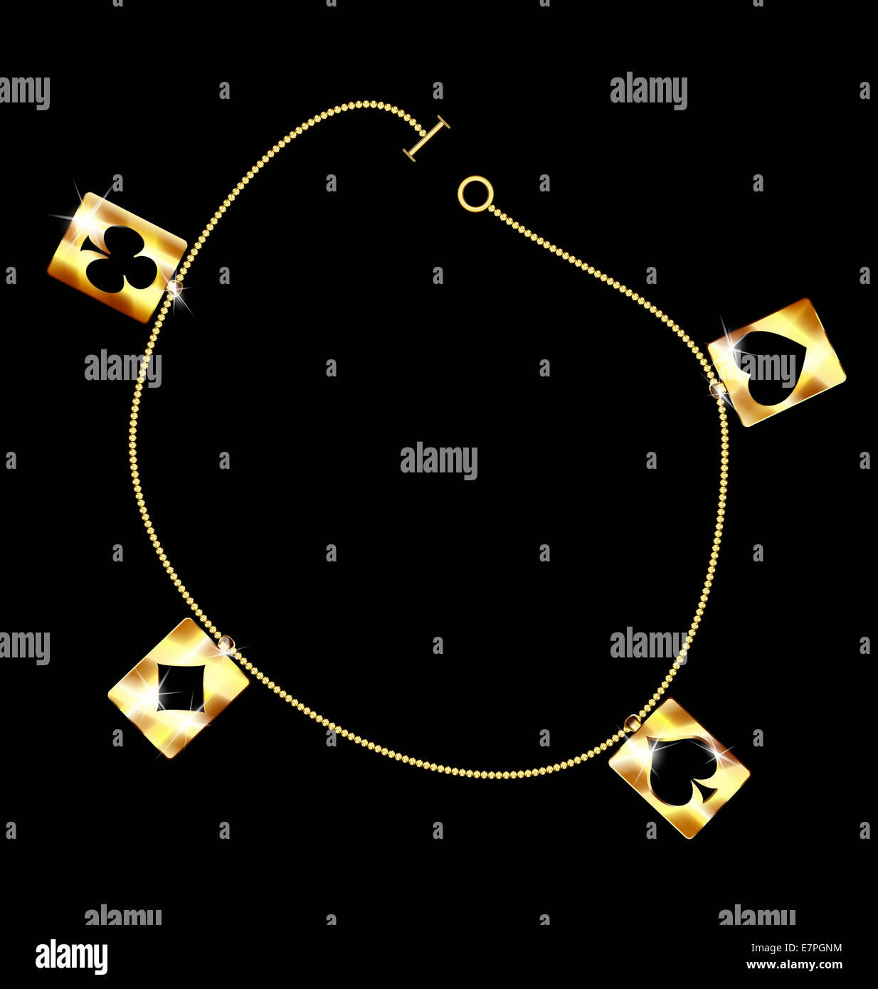 black background and jewelry bracelet with card suit Stock Photo - Alamy