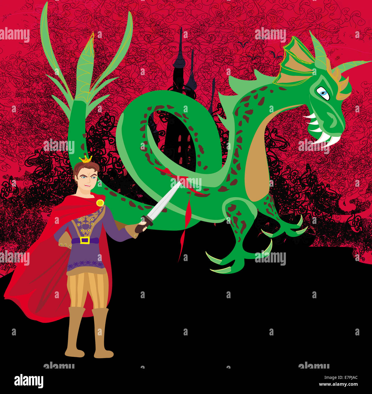 Prince fighting the dragon Stock Photo - Alamy