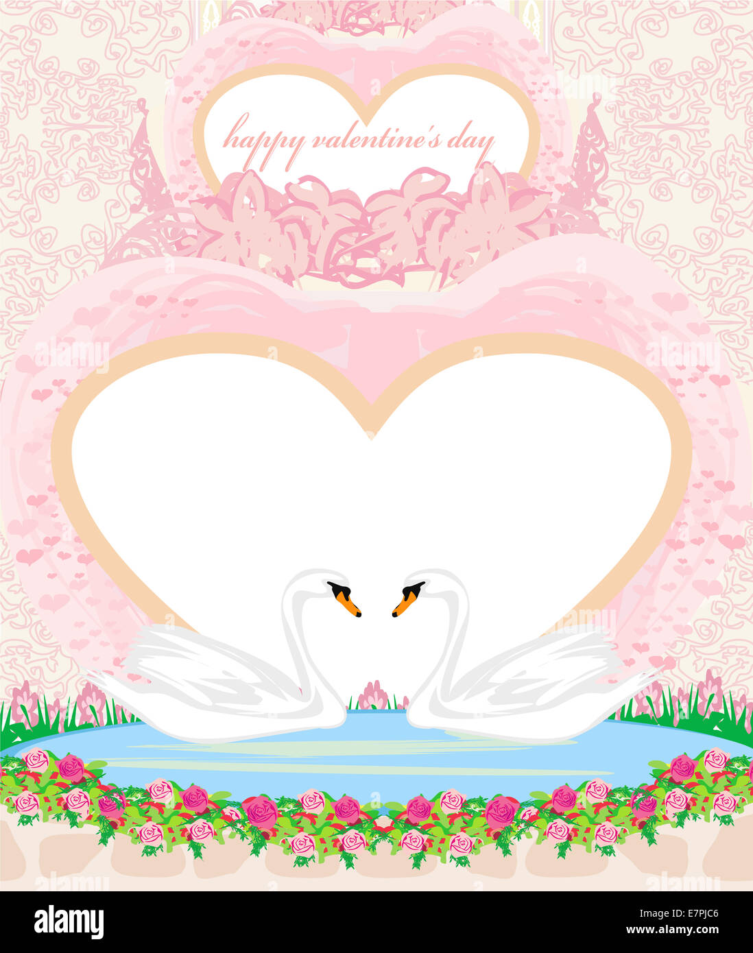 Wedding card with two romantic swans Stock Photo - Alamy