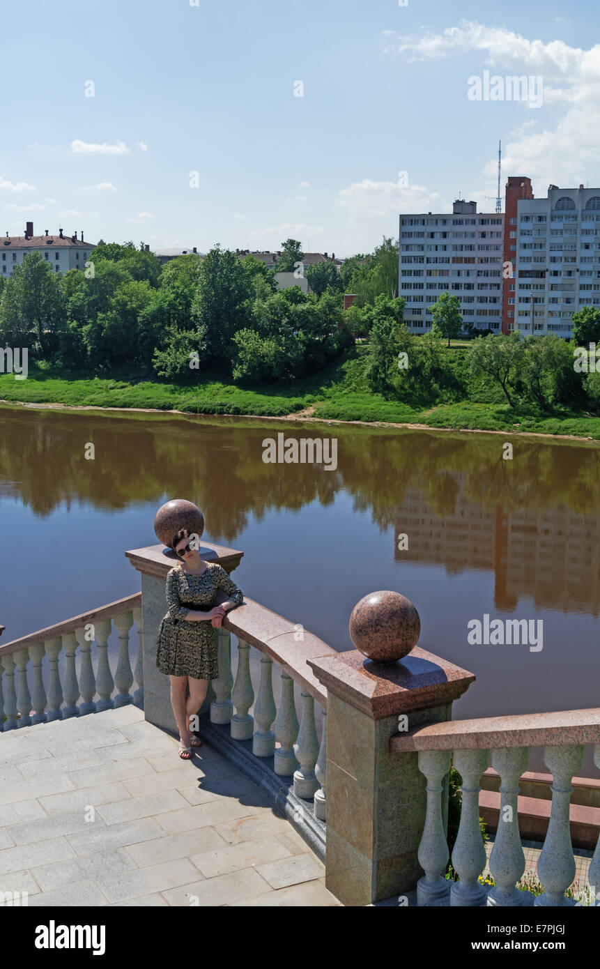 Vitebsk. City landscapes. River Dvina embankment. Ladder to Church of ...